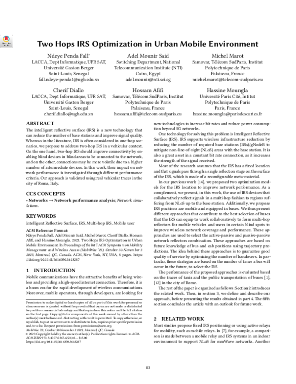 (PDF) Two Hops IRS Optimization in Urban Mobile Environment