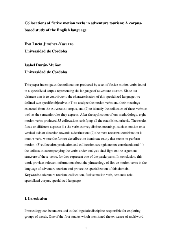 (PDF) Collocations of fictive motion verbs in adventure tourism: A ...