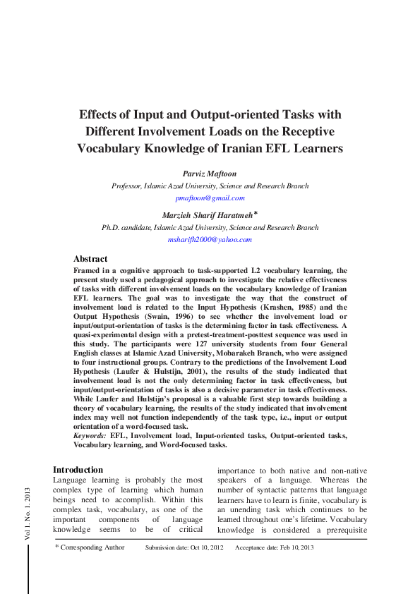 Pdf Effects Of Input And Output Oriented Tasks With Different