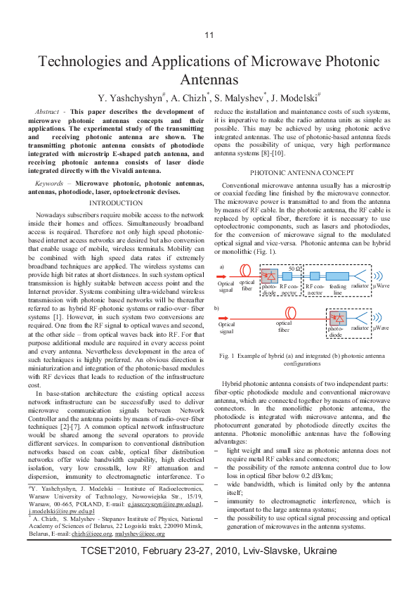 (PDF) Technologies and applications of microwave photonic antennas