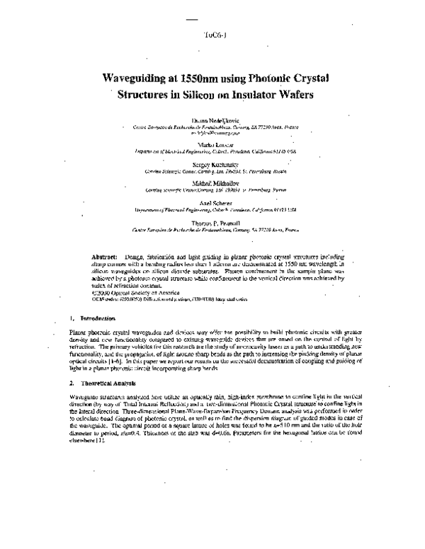 (PDF) Waveguiding at 1550 nm using photonic crystal structures in ...