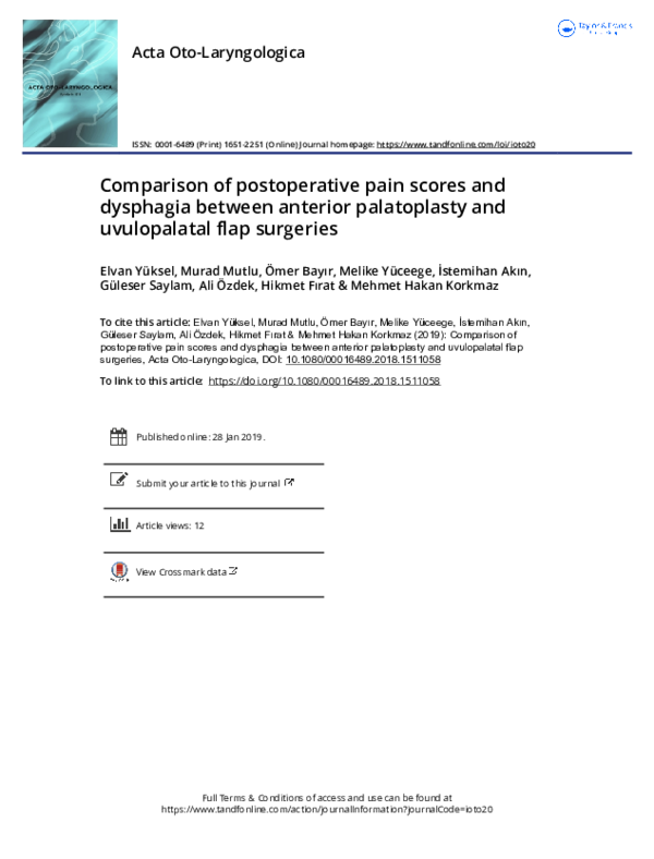 (PDF) Comparison of postoperative pain scores and dysphagia between ...