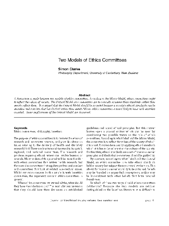 (PDF) Two models of ethics committees