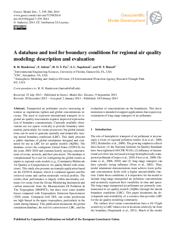 (PDF) A database and tool for boundary conditions for regional air ...