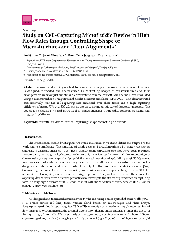 (PDF) Study on Cell-Capturing Microfluidic Device in High Flow Rates ...