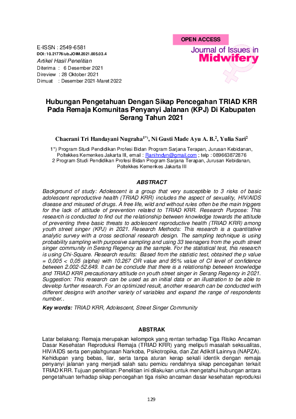 (PDF) Hubungan Pengetahuan Terhadap Sikap Pencegahan TRIAD KRR Pada Remaja Komunitas Penyanyi ...
