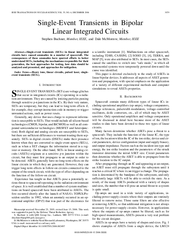 (PDF) Single-Event Transients in Bipolar Linear Integrated Circuits
