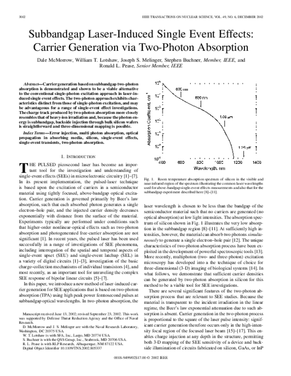 (PDF) Subbandgap laser-induced single event effects: carrier generation via two-photon absorption