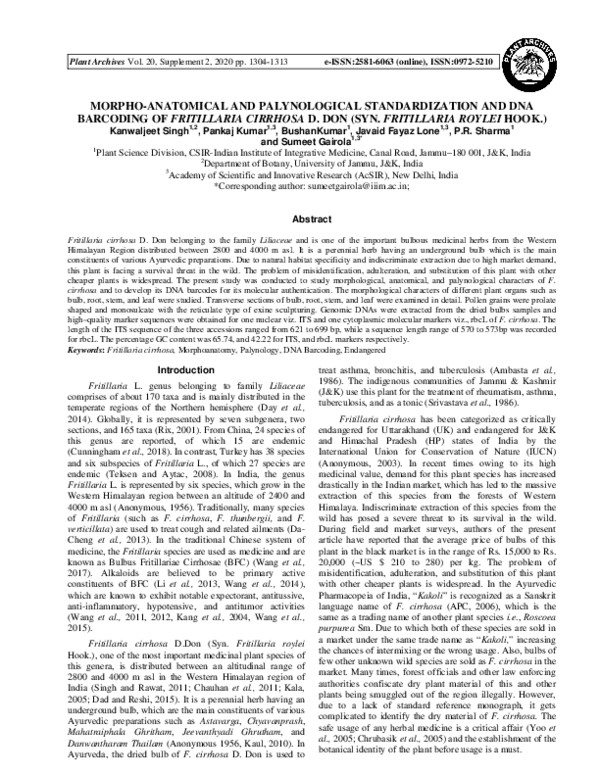 (PDF) Morpho-Anatomical and Palynological Standardization and Dna ...