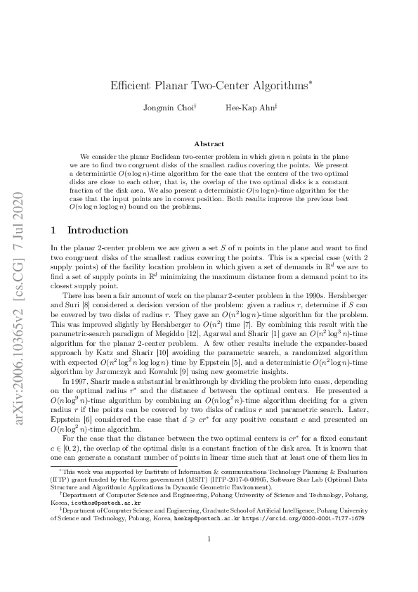(PDF) Efficient planar two-center algorithms
