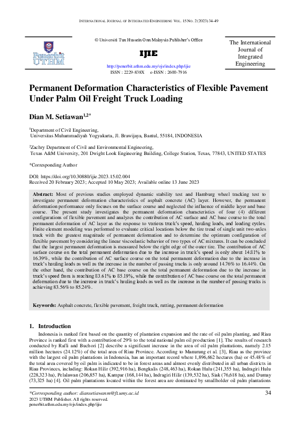 (PDF) Permanent Deformation Characteristics of Flexible Pavement Under Palm Oil Freight Truck ...