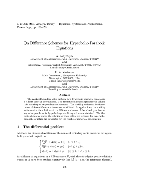(PDF) Stability of difference schemes for hyperbolic-parabolic equations
