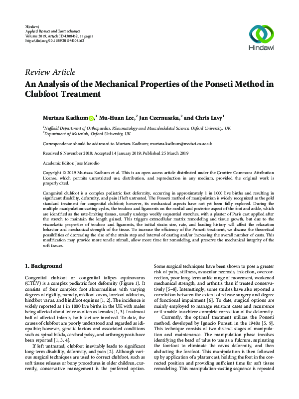 (PDF) An Analysis of the Mechanical Properties of the Ponseti Method in ...