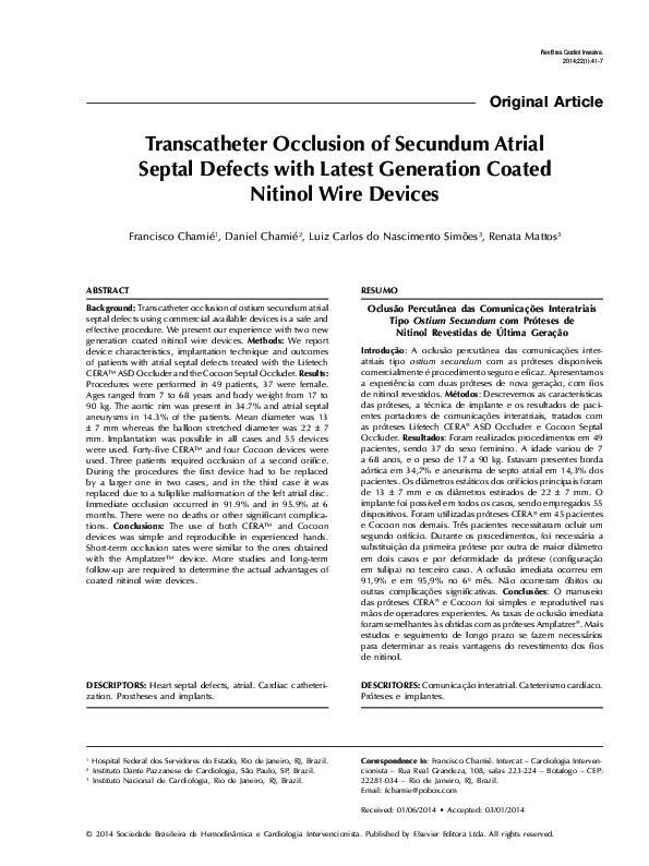 (PDF) Transcatheter Occlusion of Secundum Atrial Septal Defects with ...