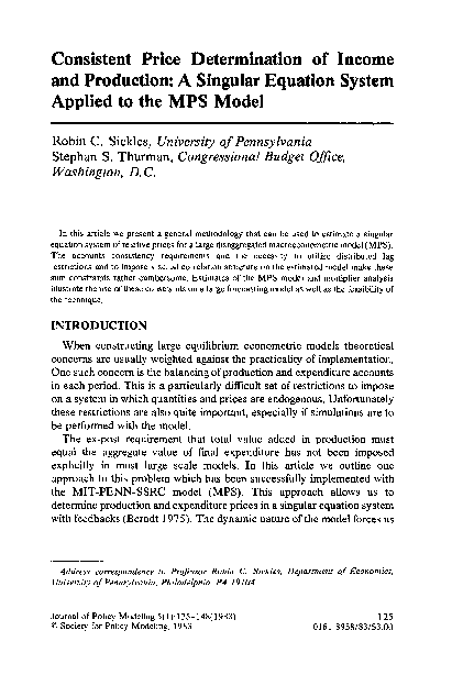 (PDF) Price Determination in the MPS Model: A Singular Equation Approach