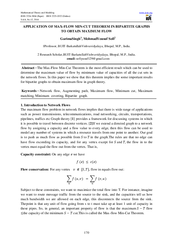 (PDF) Application of Max-Flow Min-Cut Theorem in Bipartite Graphs to ...
