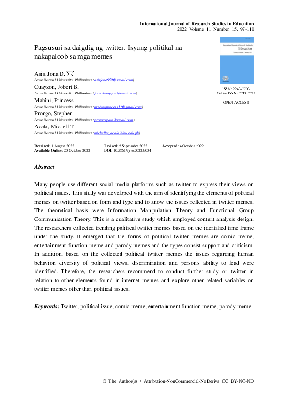 (PDF) Pagsusuri sa daigdig ng twitter: Isyung politikal na nakapaloob ...