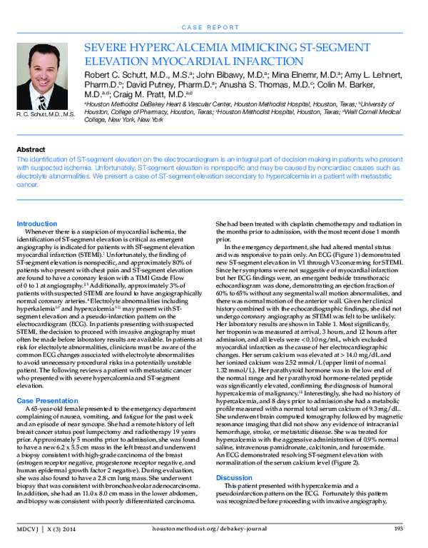 (PDF) Severe Hypercalcemia Mimicking ST-Segment Elevation Myocardial ...