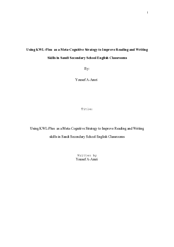 (PDF) Using KWL-Plus as a Meta-Cognitive Strategy to Improve Reading ...
