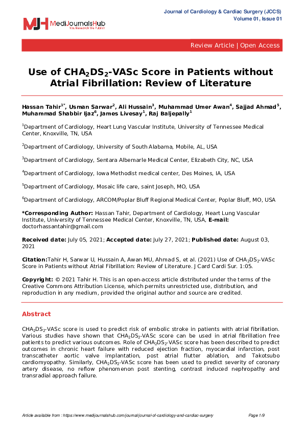(PDF) Use of CHA2DS2-VASc Score In Patients Without Atrial Fibrillation ...