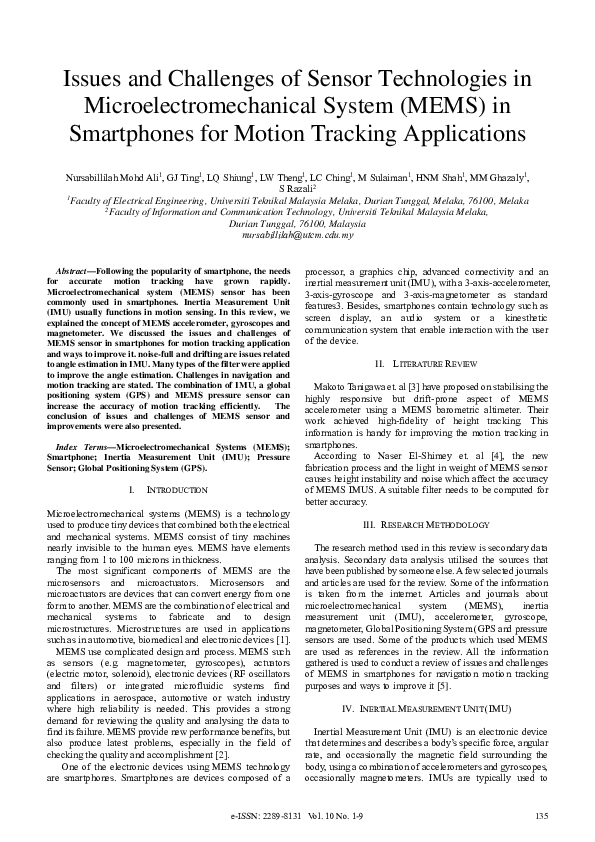 (PDF) Issues and Challenges of Sensor Technologies in ...