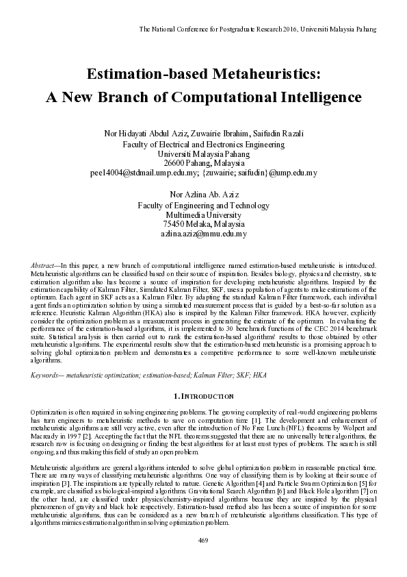 (PDF) Estimation-based Metaheuristics: A New Branch of Computational Intelligence | saifudin ...