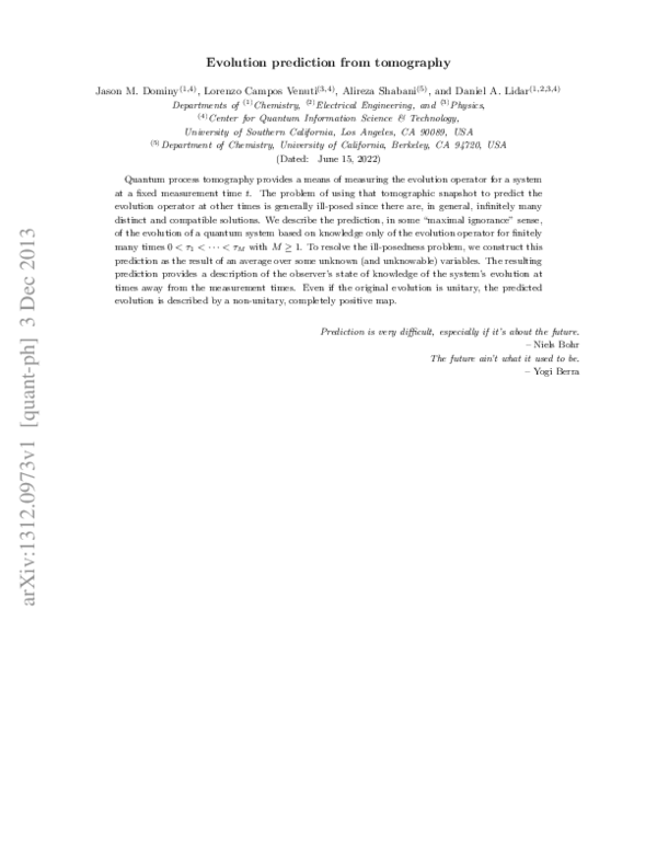 (PDF) Evolution prediction from tomography