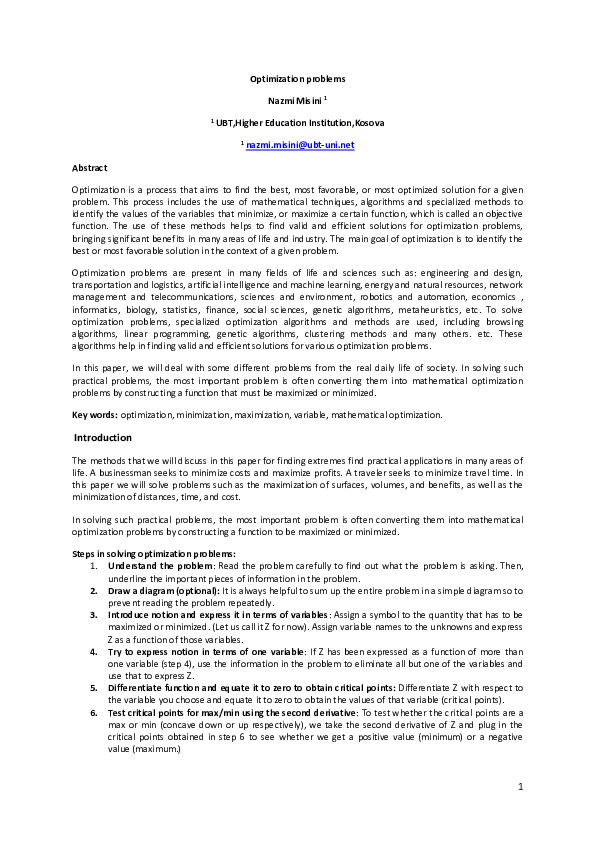 (PDF) Optimization problems