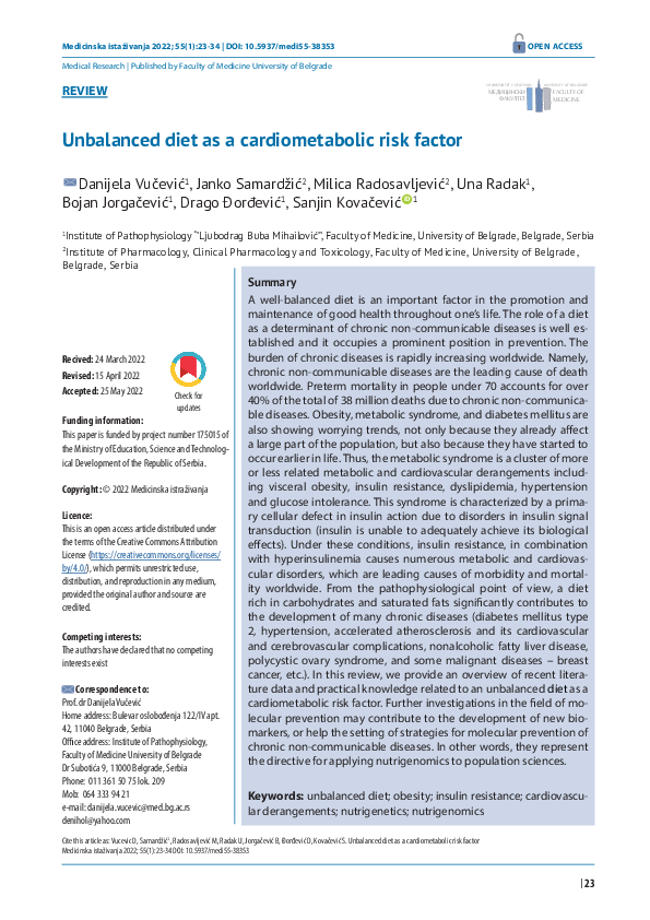 (PDF) Unbalanced diet as a cardiometabolic risk factor