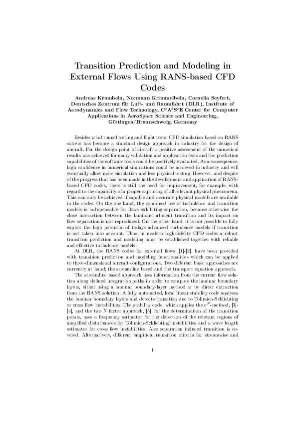 Pdf Transition Prediction And Modeling In External Flows Using Rans