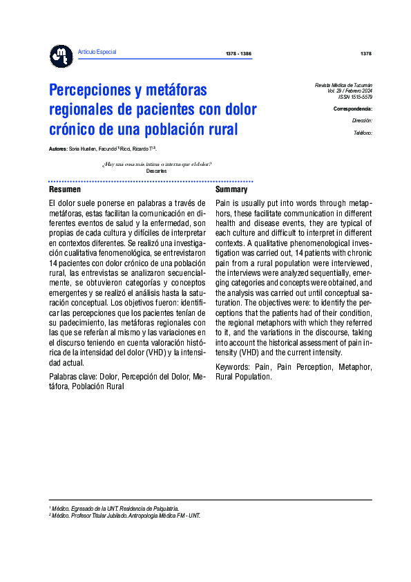 (PDF) Percepciones y metáforas regionales de pacientes con dolor ...