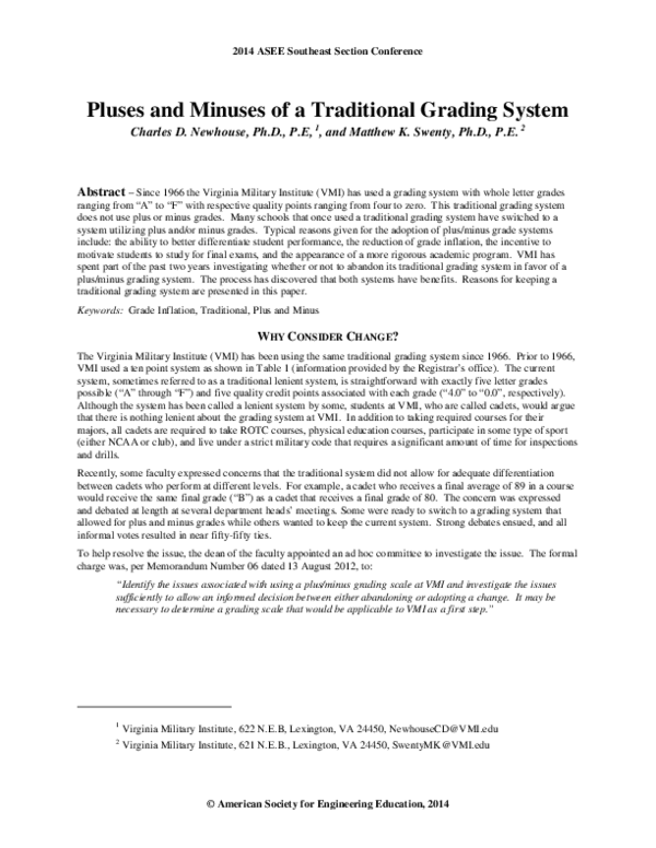 (PDF) Pluses and Minuses of a Traditional Grading System