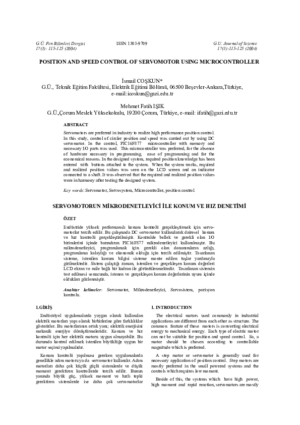 (PDF) Position and Speed Control of Servomotor Using Microcontroller