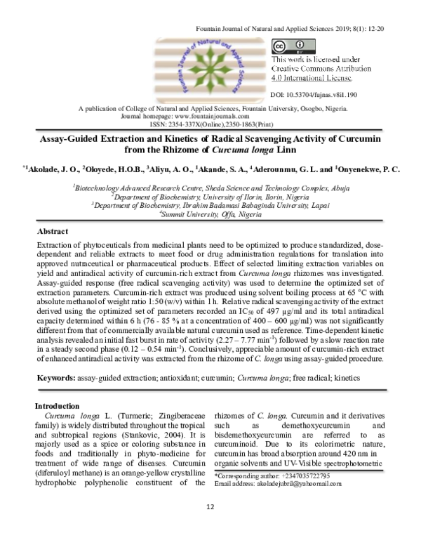 (PDF) Assay-Guided Extraction and Kinetics of Radical Scavenging ...