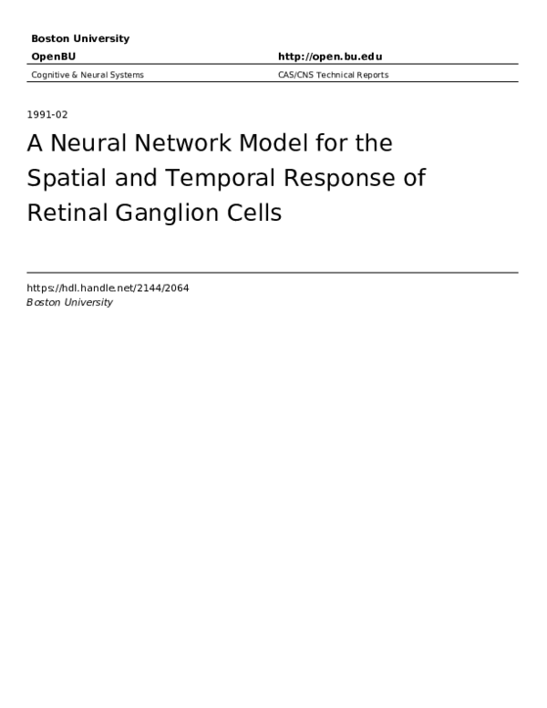 (PDF) A Neural Network Model for the Spatial and Temporal Response of ...