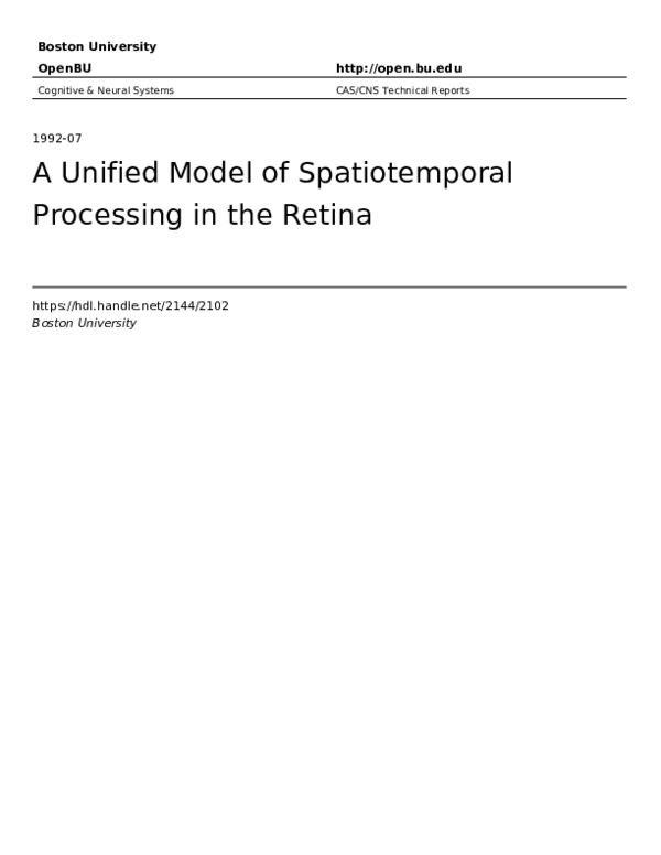 (PDF) A Unified Model of Spatiotemporal Processing in the Retina