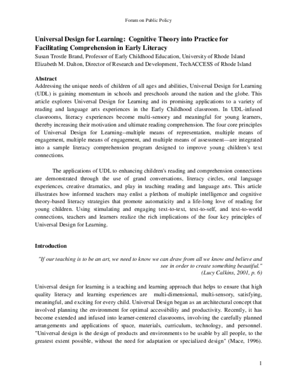 (PDF) Universal Design for Learning: Cognitive Theory into Practice for ...