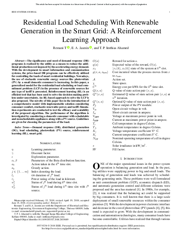 (PDF) Residential Load Scheduling With Renewable Generation in the ...