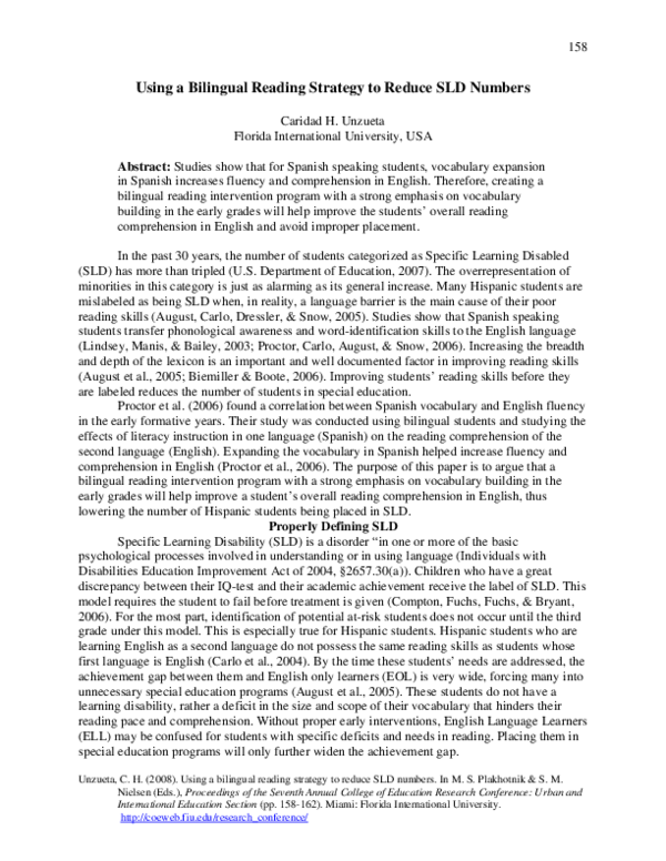 (PDF) Using a Bilingual Reading Strategy to Reduce SLD Numbers