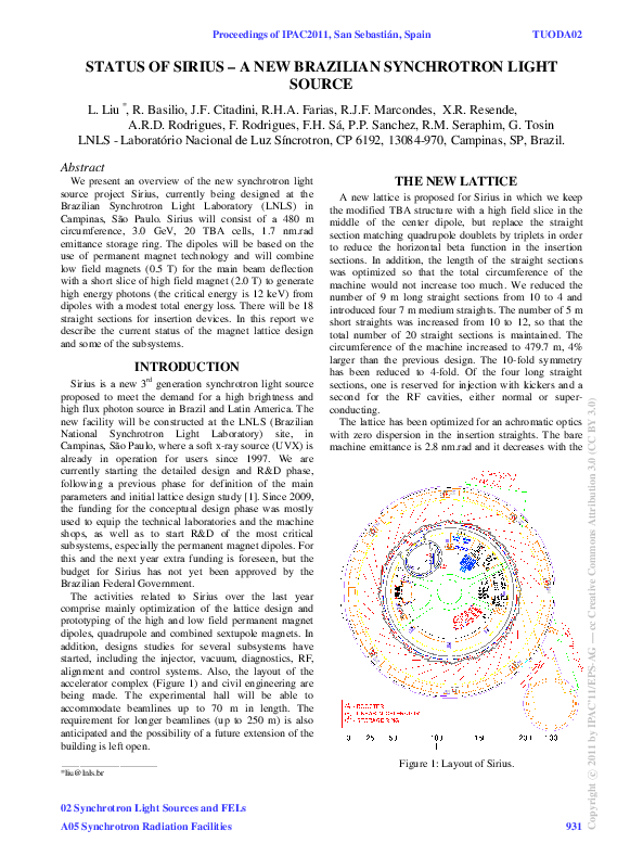 (PDF) Status of Sirius ? a New Brazilian Synchrotron Light Source