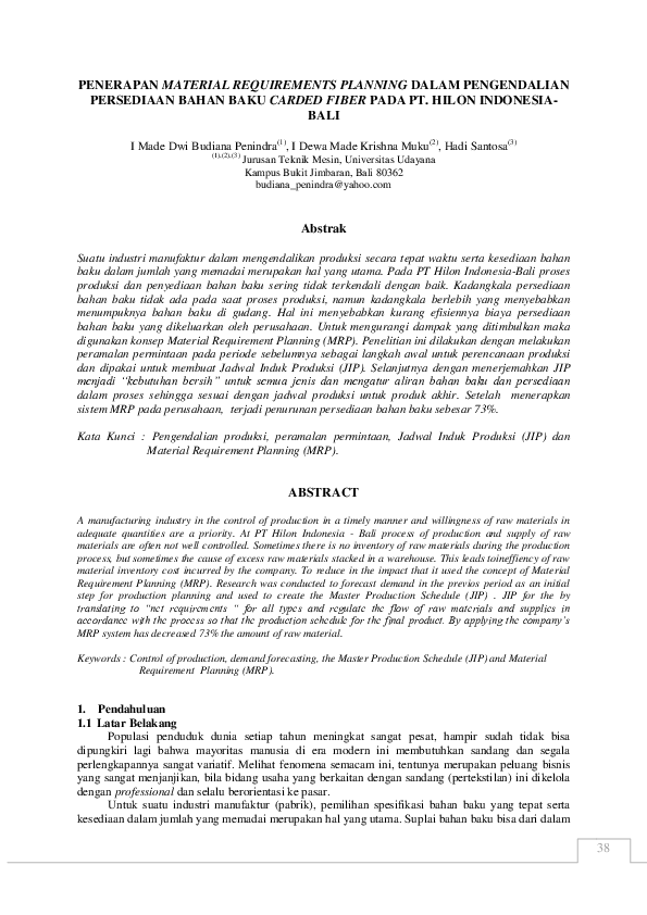 (PDF) Penerapan Material Requirements Planning Dalam Pengendalian ...