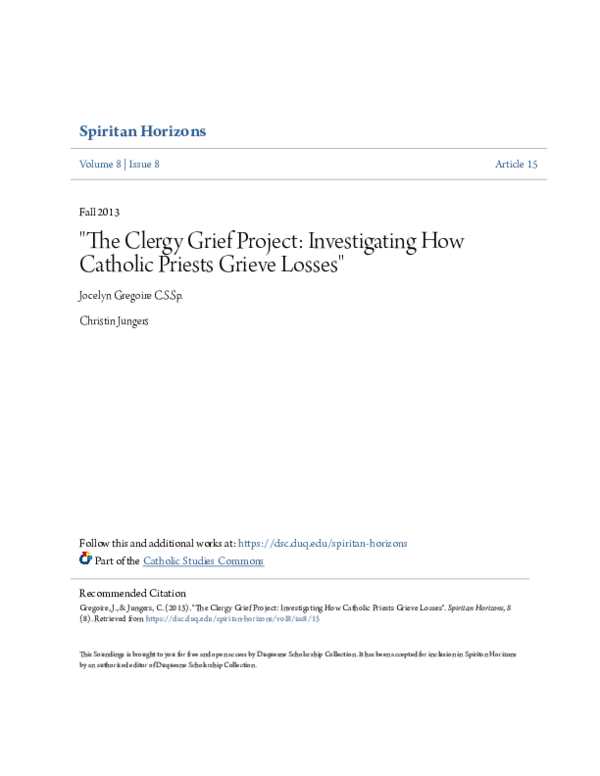 (PDF) The Clergy Grief Project: Investigating How Catholic Priests ...