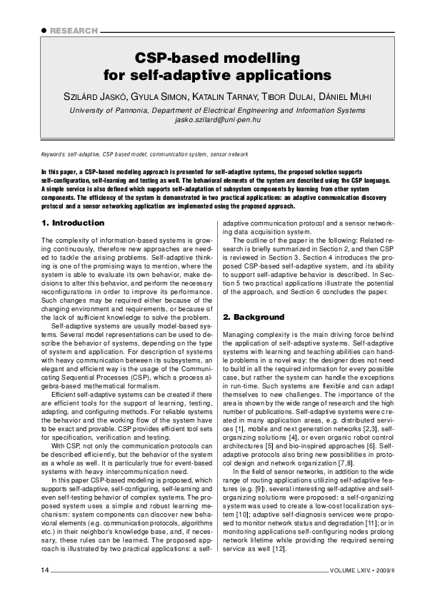 (PDF) CSP-based modelling for self-adaptive applications
