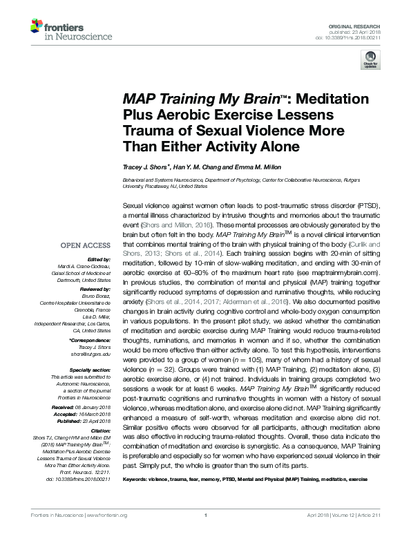 (PDF) MAP Training My Brain™: Meditation Plus Aerobic Exercise Lessens ...