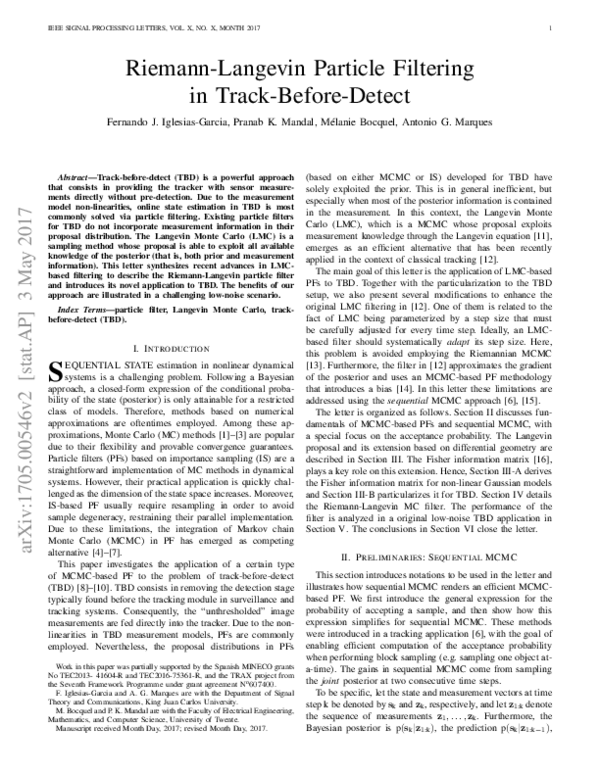 (PDF) Riemann-Langevin Particle Filtering in Track-Before-Detect