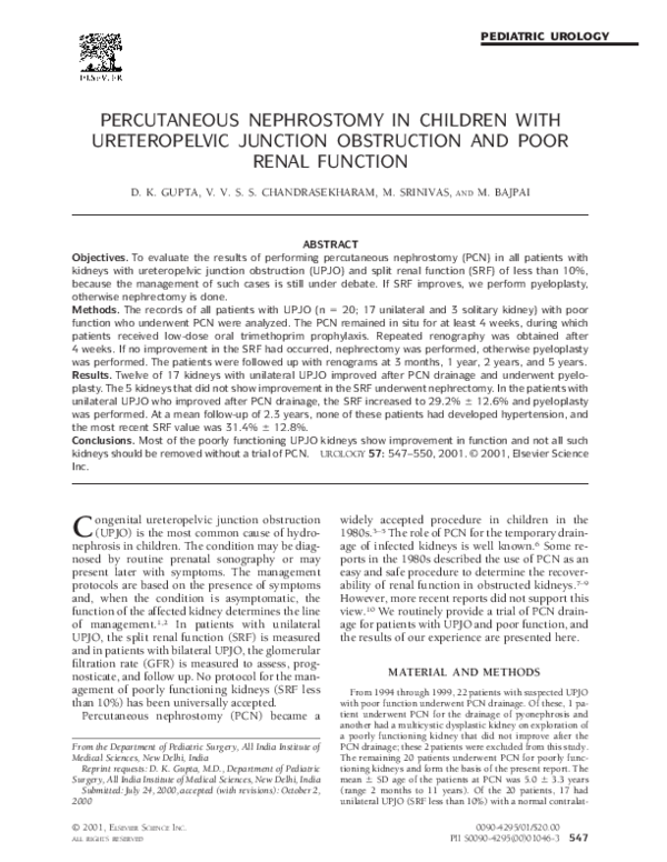 (PDF) Percutaneous nephrostomy in children with ureteropelvic junction ...