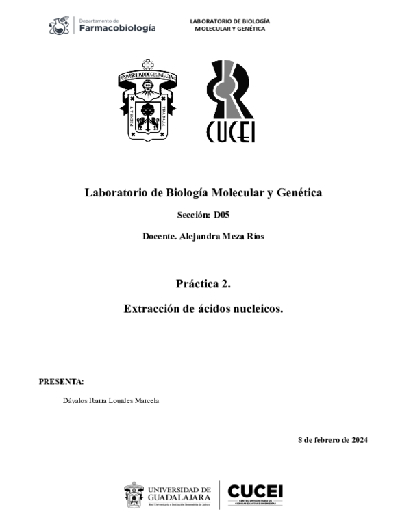 (PDF) Práctica 2. Extracción de ácidos nucléicos. Dávalos Ibarra ...