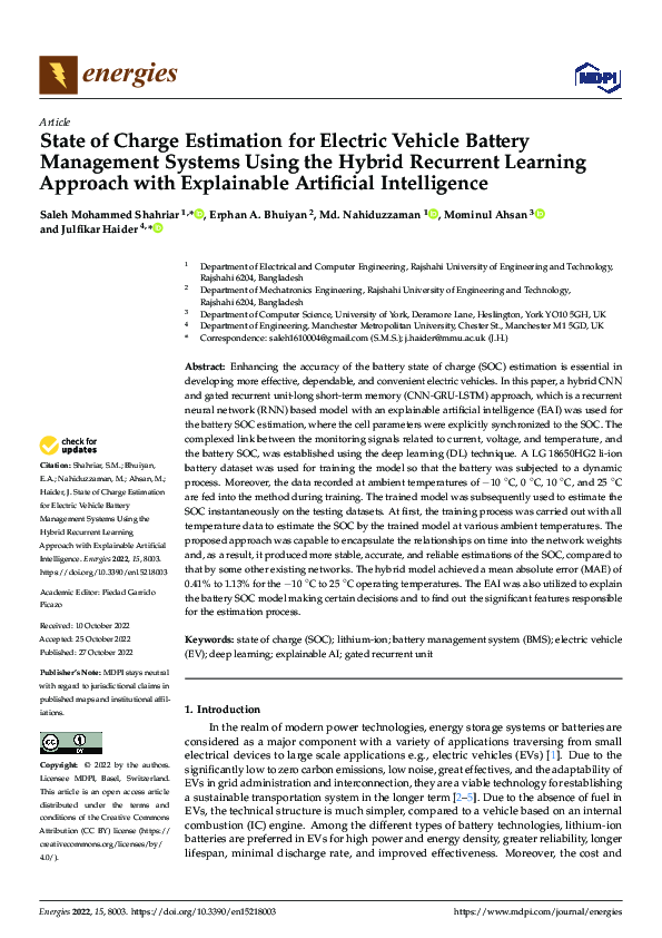 (PDF) State of Charge Estimation for Electric Vehicle Battery Management Systems Using the ...