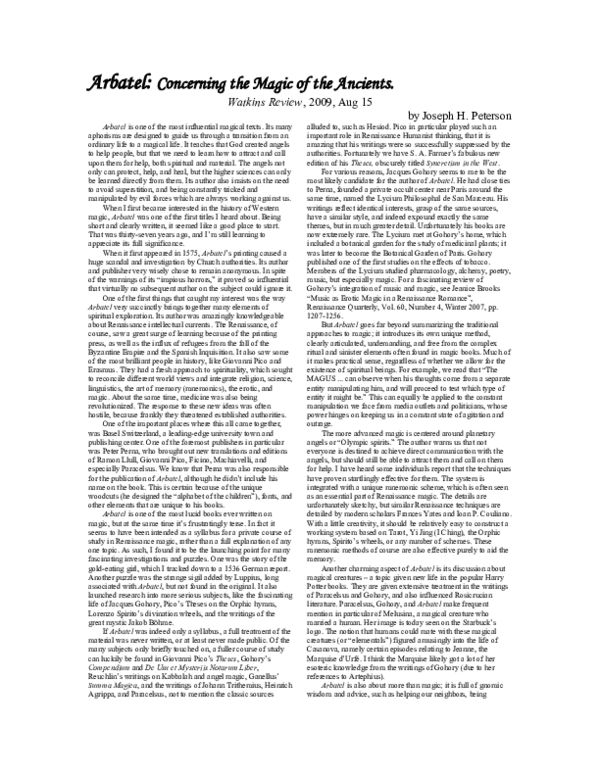 (PDF) Arbatel: Concerning the Magic of the Ancients