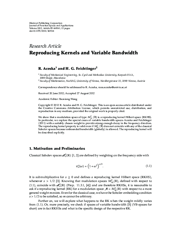 (PDF) Reproducing Kernels and Variable Bandwidth